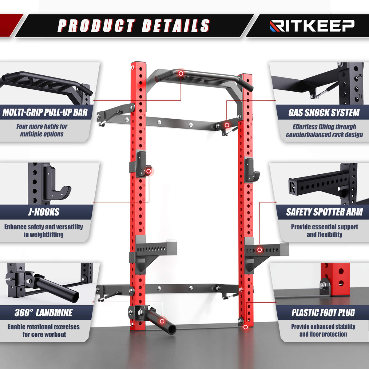 SR-3550 Folding Wall Mount Squat Rack With Pull-Up Bar | RitKeep ...