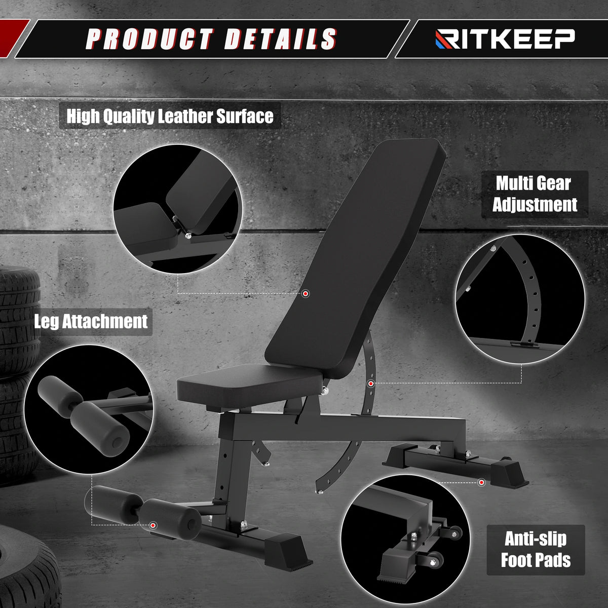 RAB-2000 Adjustable Weight Bench With Leg Attachment | RitKeep ...